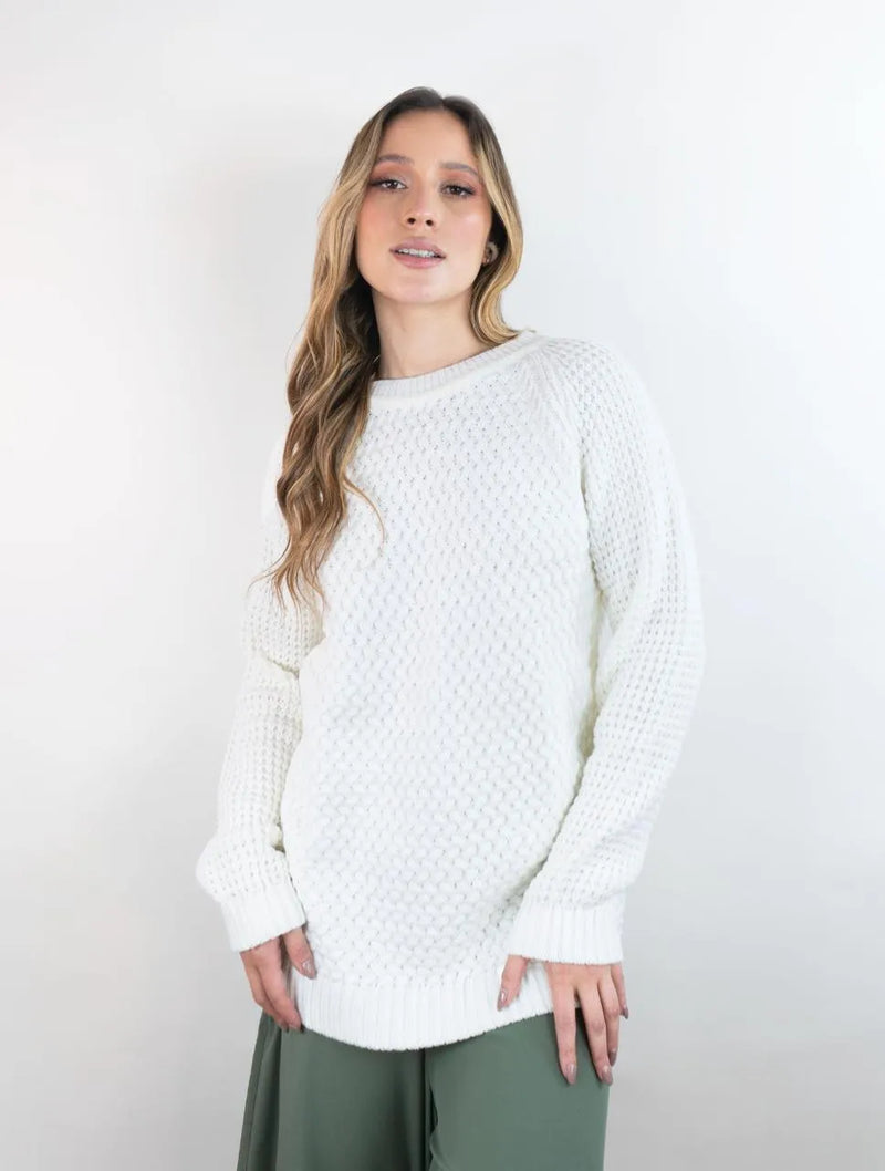 Suéter Largo Cuello Rendondo Para Mujer - Chiara Marfil – Molgoa