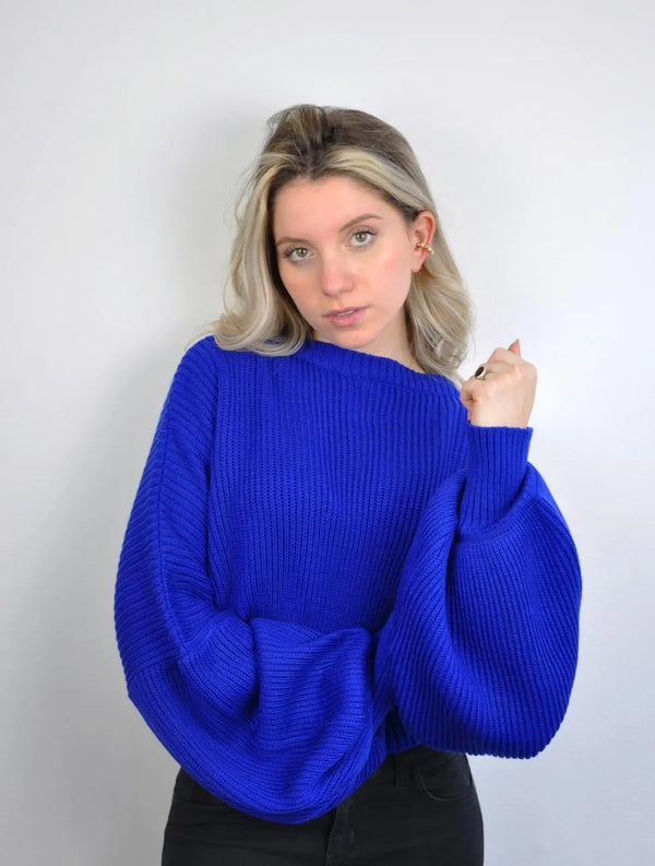 Suéter para Mujer Azul Rey Cuello Redondo Manga Bombacha – Molgoa